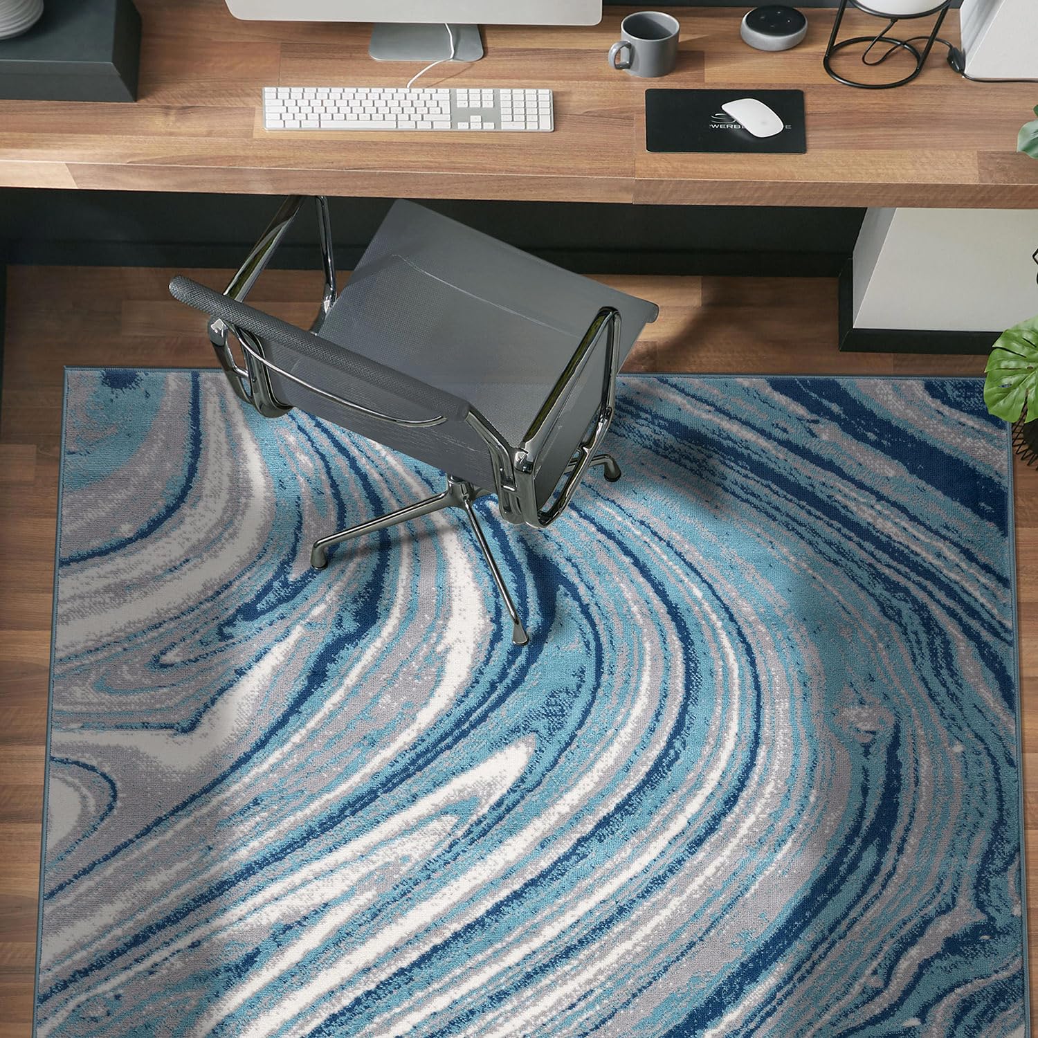 Rugshop Contemporary Abstract Swirl Stain Resistant Soft Area Rug 7' 10" x 10' Blue