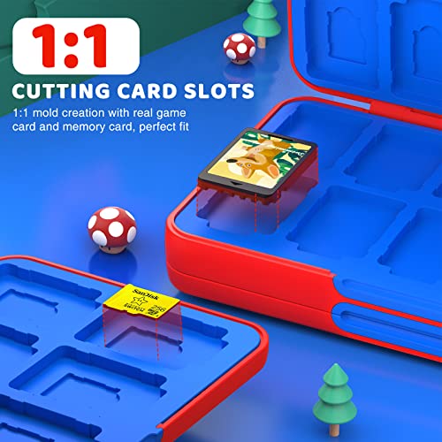 CYKOARMOR Switch Game Case for Nintendo Switch/Switch OLED, Switch Game Holder with 48 Games Card Slot&24 Micro SD Cartridge Slots, Storage Accessories Hard Shell Portable Cartridge Box, Red Blue