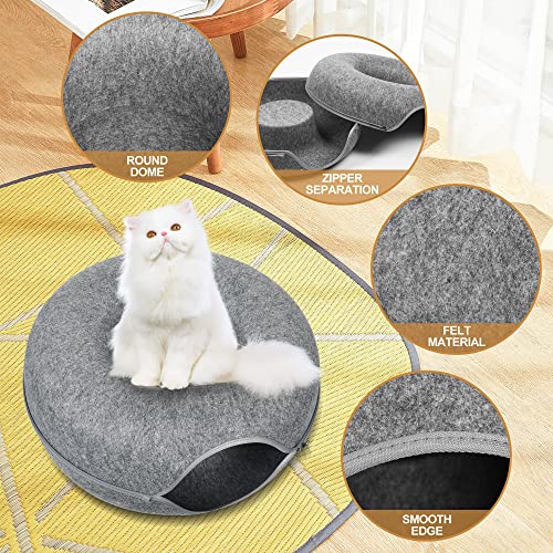 Cat Tunnel Bed, Cat Cave Bed ,Beds for Indoor Cats - Large Cat House for Pet Cat Cave ,Detachable Round Felt & Washable Interior Cat Play Tunnel for Small Pets (24 Inch, Dark Grey)