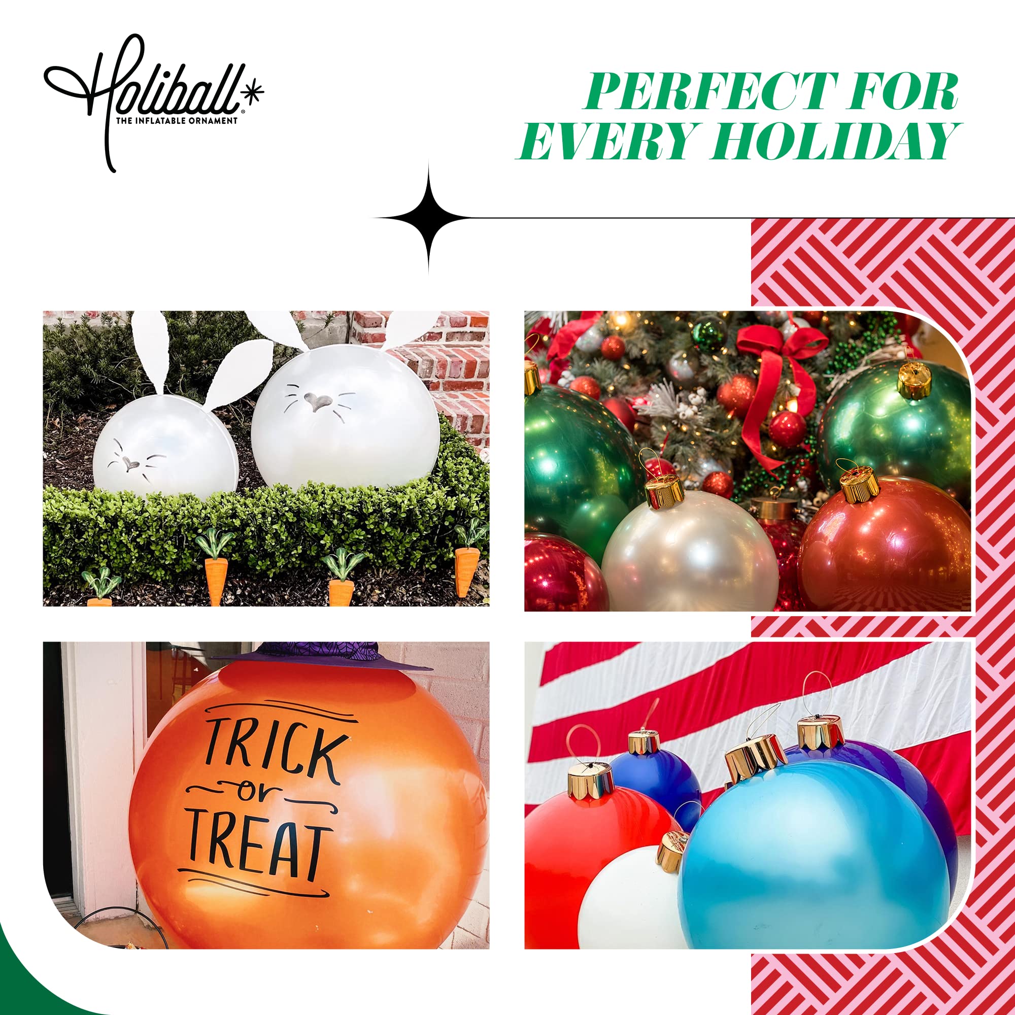 Holiball Inflatable Holiday Ornament – Indoor and Outdoor Use– Reusable and Storage Friendly – The Ultimate Holiday Decoration – 18" – Holly Green