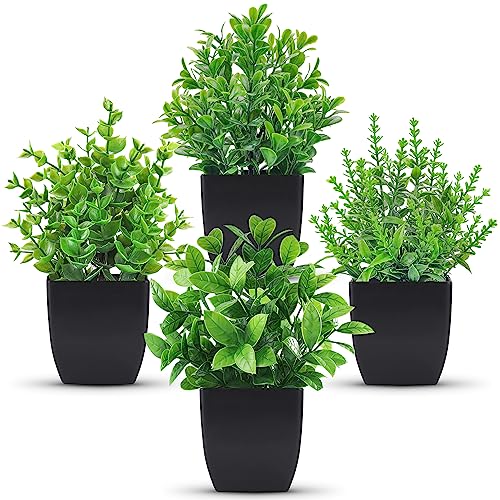 Der Rose Set of 4 Packs Small Fake Plants Mini Artificial Faux Plants Indoor for Bathroom Farmhouse Room Table Decor