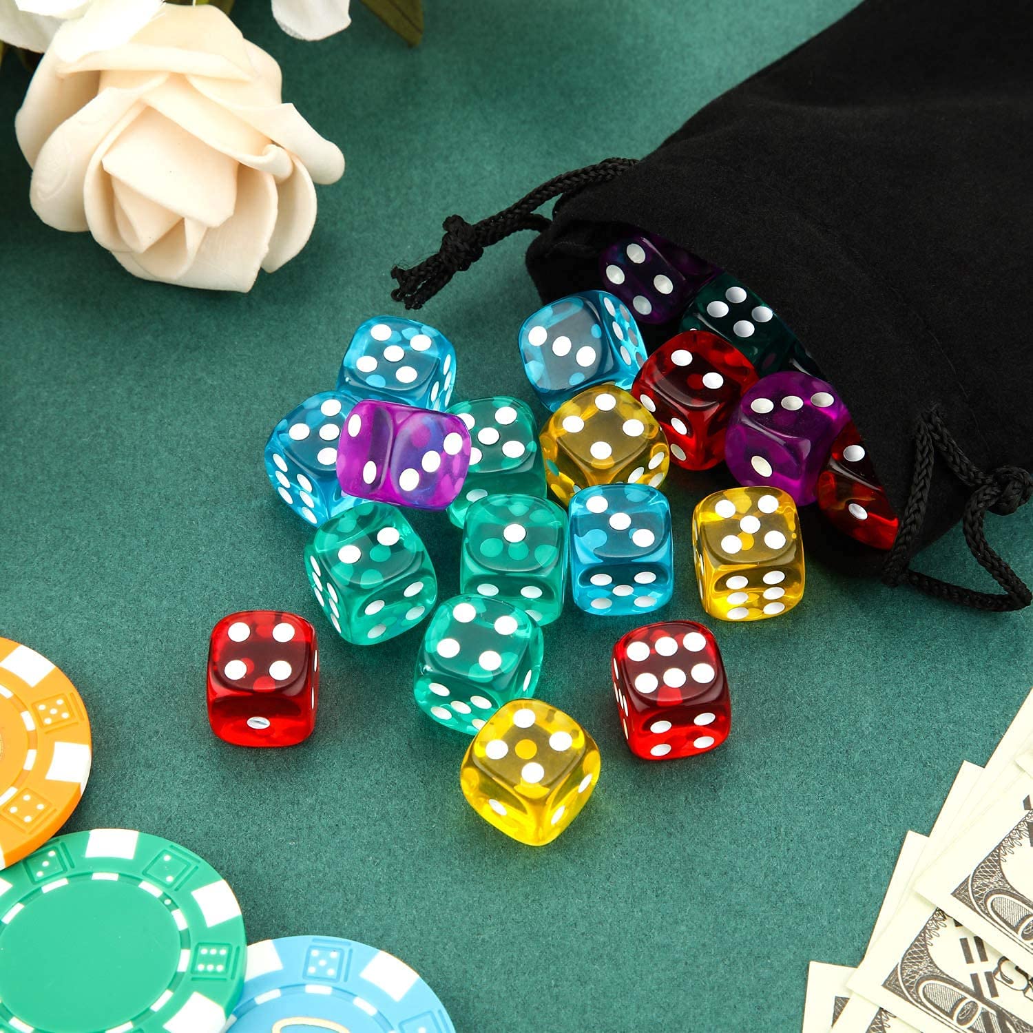 Deamos 6 Sided Dice Set 10 Colors Transparent Acrylic Dice for DND, MTG, RPG, Tenzi, Yahtze, Bunco, Table Borad Games, Math Teaching (100)