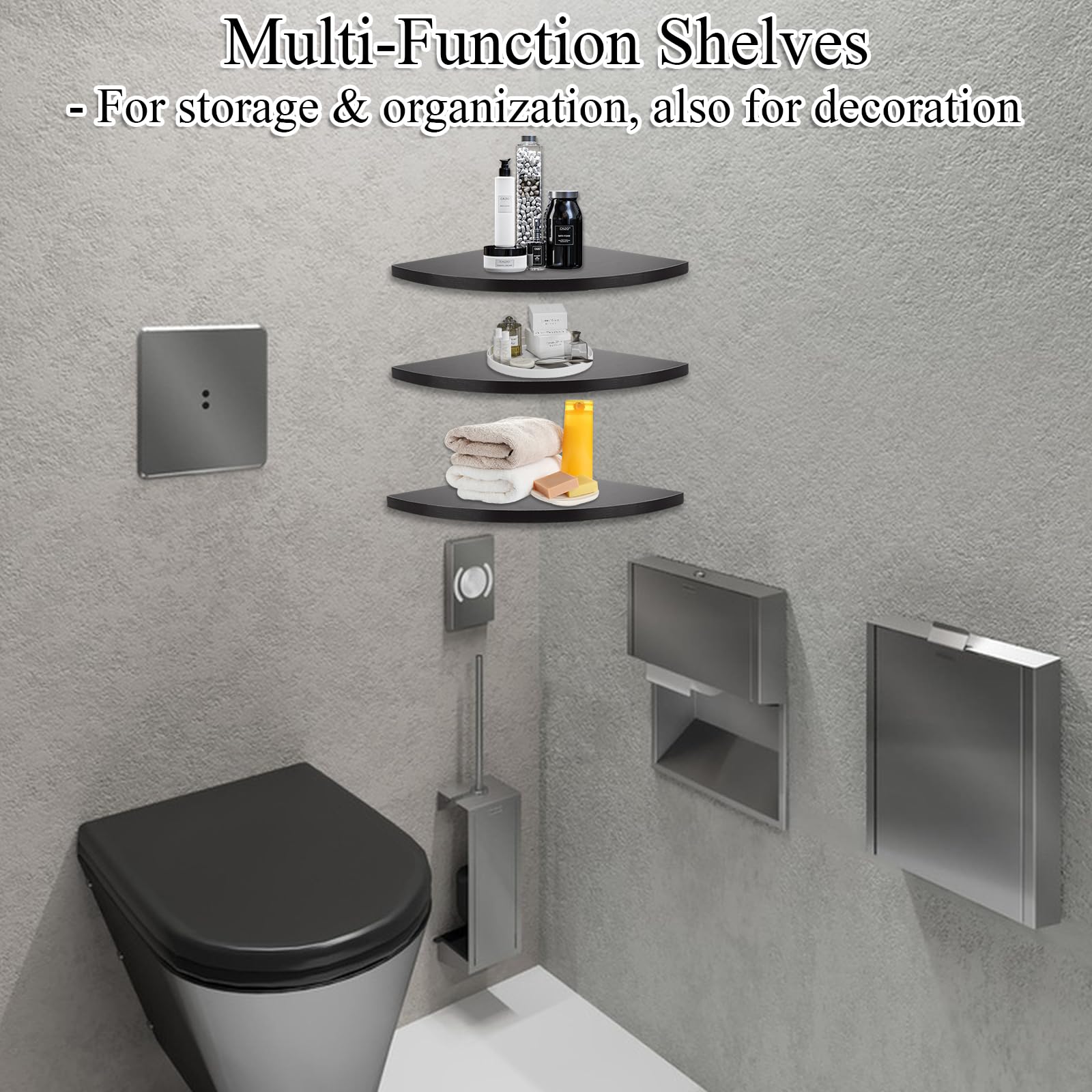 CYEAH 4 Pcs Corner Floating Shelves for Wall, 11.8 inch Corner Wall Shelves, Fan-Shaped Wall Mounted Corner Storage Display Shelving for Bathroom, Bedroom, Living Room, Kitchen