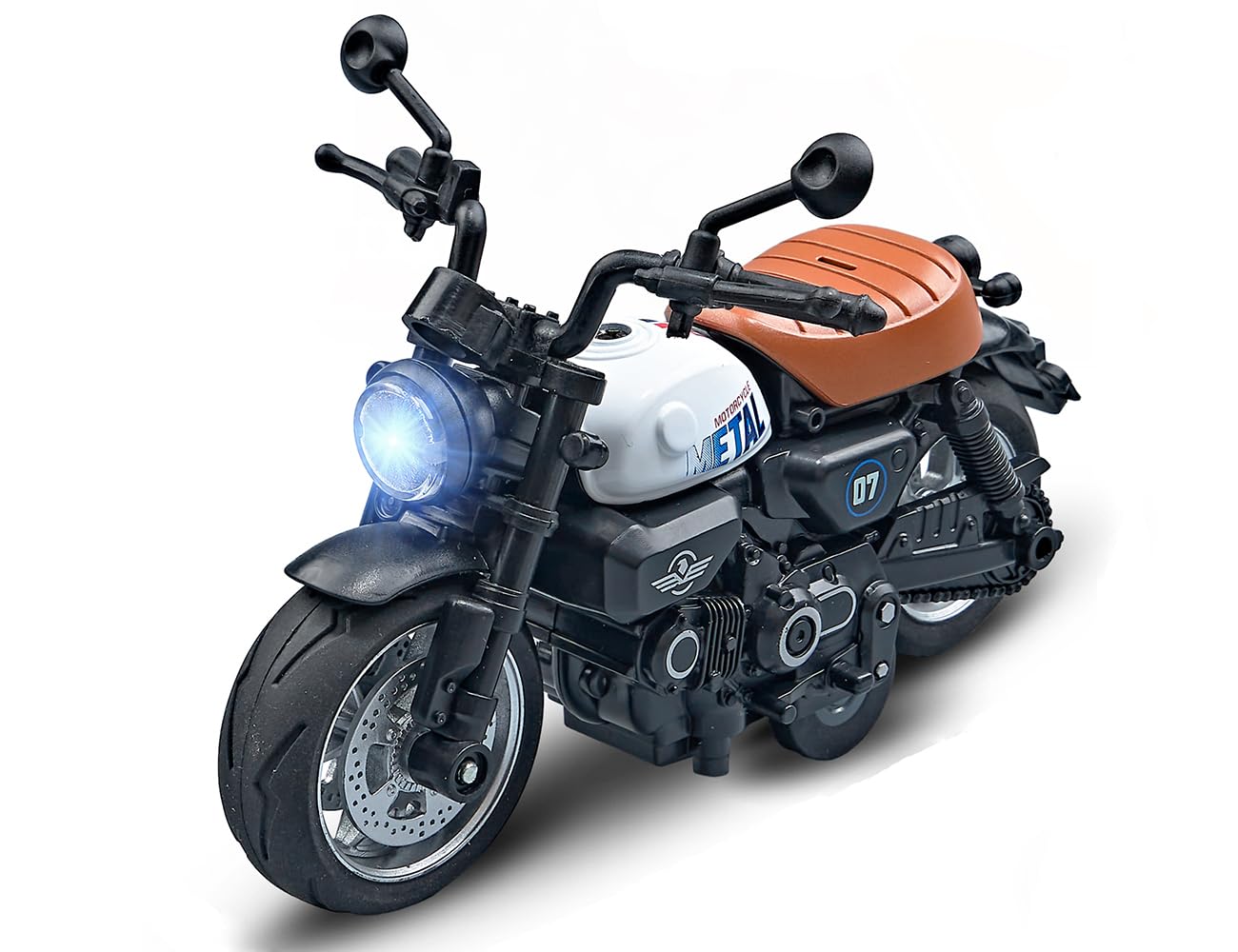 Gilumza Pull Back Motorcycle Toys, Tiny Gift with Music Lighting, Classic Motorcycles Toy for Boys Kids Age 3 4 5 6 7 8 Year Old (White)
