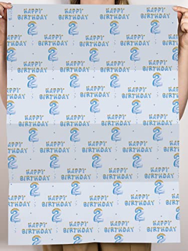 CENTRAL 23 Baby Boy Wrapping Paper - Age Two - 6 Sheets Blue Wrapping Paper - Happy 2nd Birthday Wrapping Paper - Comes With Stickers - Recyclable