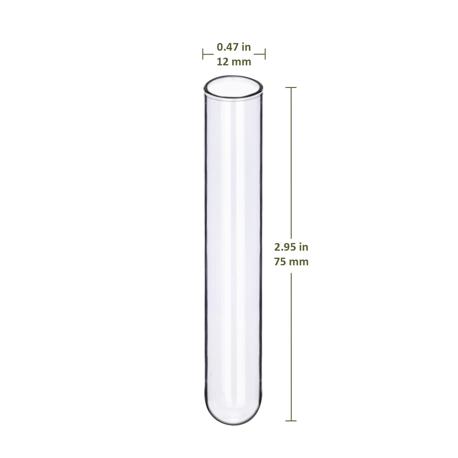 FunChem Glass Test Tubes, Pack of 100 Sturdy Round Bottom Clear Test Lab Tubes, 12 mm O.D. X 75 mm Length, 12 O.D. x 75 mm Length (YQ-TestTube-ALL)