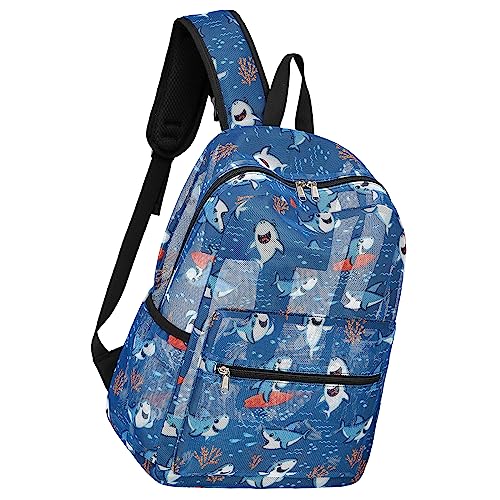 CAMTOP Mesh Backpack Kids Boys Girls Bookbag See Through Preschool Backpacks Casual Daypack for School Beach Travel Swim(Age 3-8 Years,Shark)