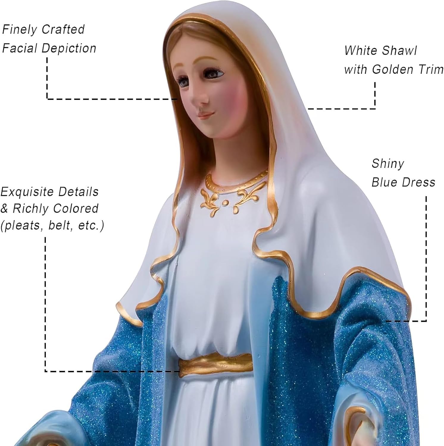 HOLLOII 19 Inch Catholic Virgin Mother Mary Statues,Resin Figurine for Religious and Home Decor