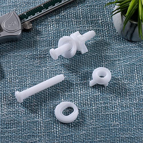 Canomo Toilet Seat Replacement Part Includes Plastic Toilet Seat Hinge Bolt Screws with Plastic Nuts and Washers for Fixing the Top Toilet Seat, White (8 Pieces), 2.56 Inches