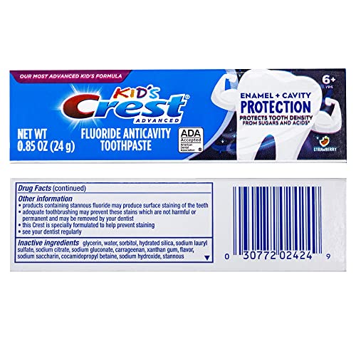 Crest Kids Advanced Toothpaste, Junior Toothpaste 6+ Years Old Enamel + Cavity Protection with Strawberry Flavor, Travel Size 0.85oz (24g) - Pack of 12