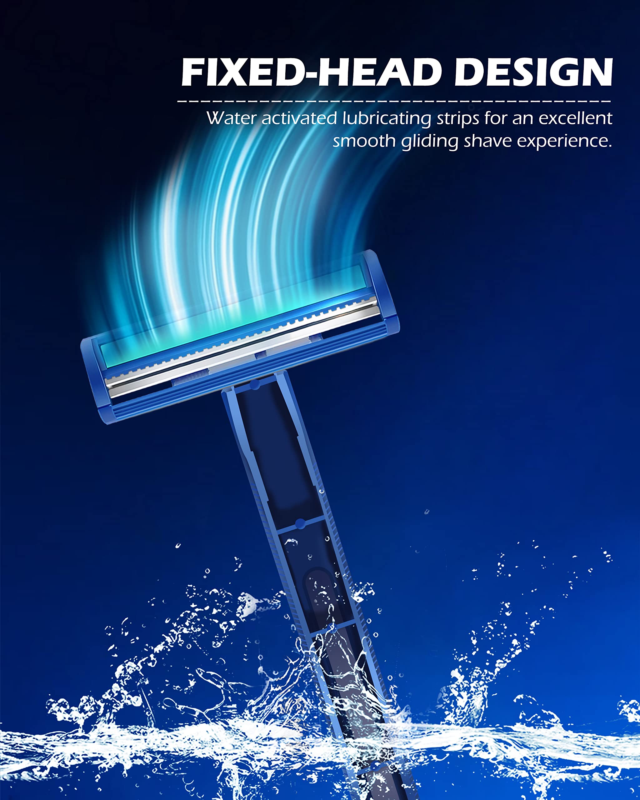 Disposable Razors for Men, 50 Count Men Razora for Shaving with Lubricating Strips, Twin Hypoallergenic Stainless-Steel Travel Razor for Men Sensitive Skin Blue