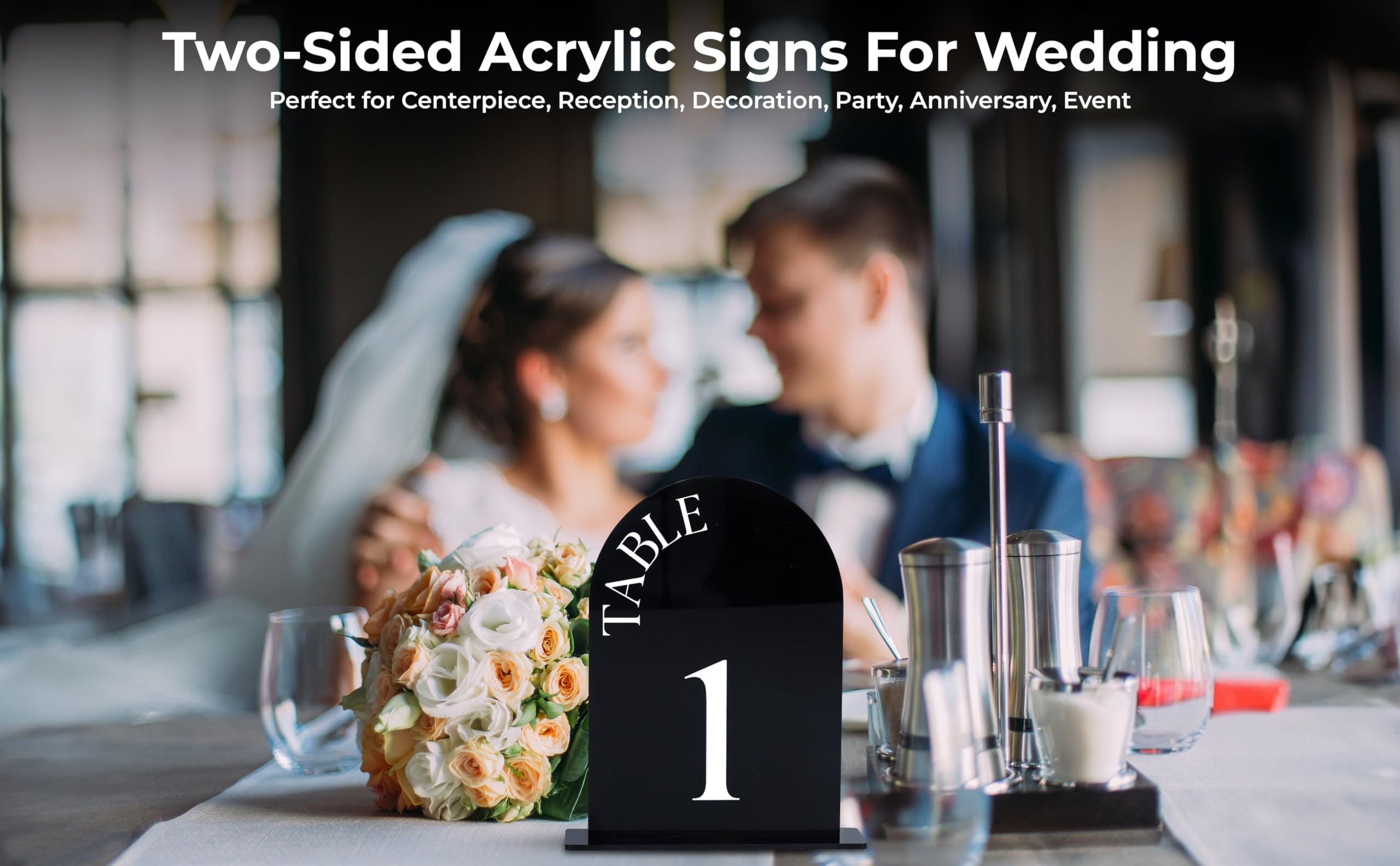 Table Numbers- Wedding Table Numbers (5β x 7β) Table Numbers 1-15 w/stands- Double-Sided Acrylic Table Numbers- Perfect Table Numbers for Wedding Reception-Black Table Numbers-Wedding Centerpieces