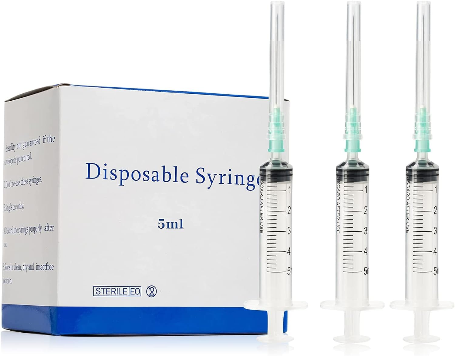 Disposable Sterile Lab Supplies 5ml Syringe with 21Ga 1.5inch Needle, Individually Packed 100Pack