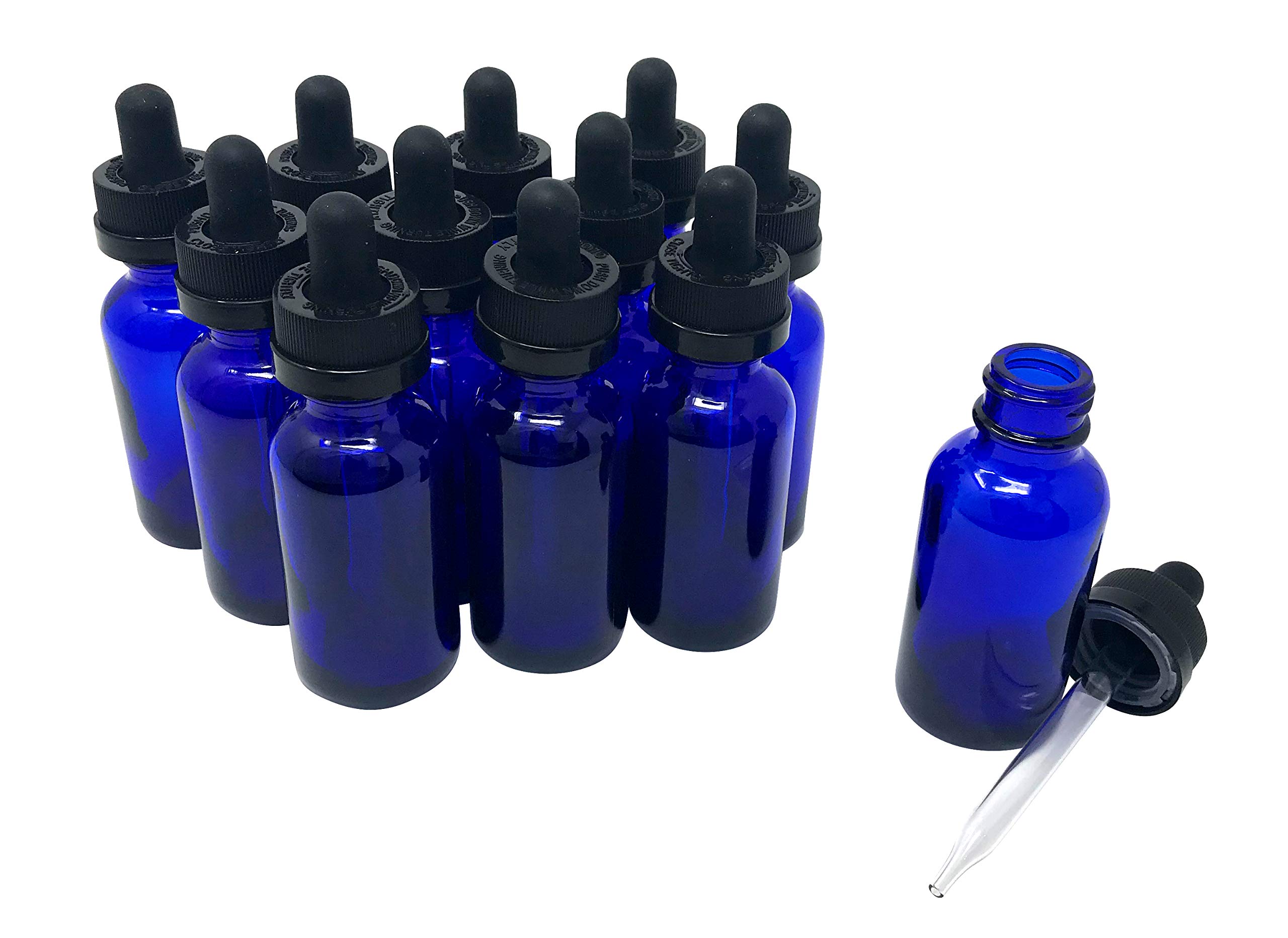 Supplement and Supply 1 Oz (30 mL) Cobalt Blue Glass Bottles with CRC (Child Resistant Cap) Eye Droppers [Pack of 12]
