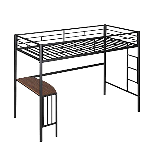 ATY Metal Bunk Beds Twin Over Full Size, L Shaped Steel Bedframe w/Desk & Built-in Ladder and Full-Length Guardrail, No Box Spring Needed, Black