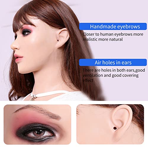EQAIWUJIE Crossdressing fake face for Transgender Halloween Cosplay Realistic Handmade Silicone Head for Crossdresser(Ivory)
