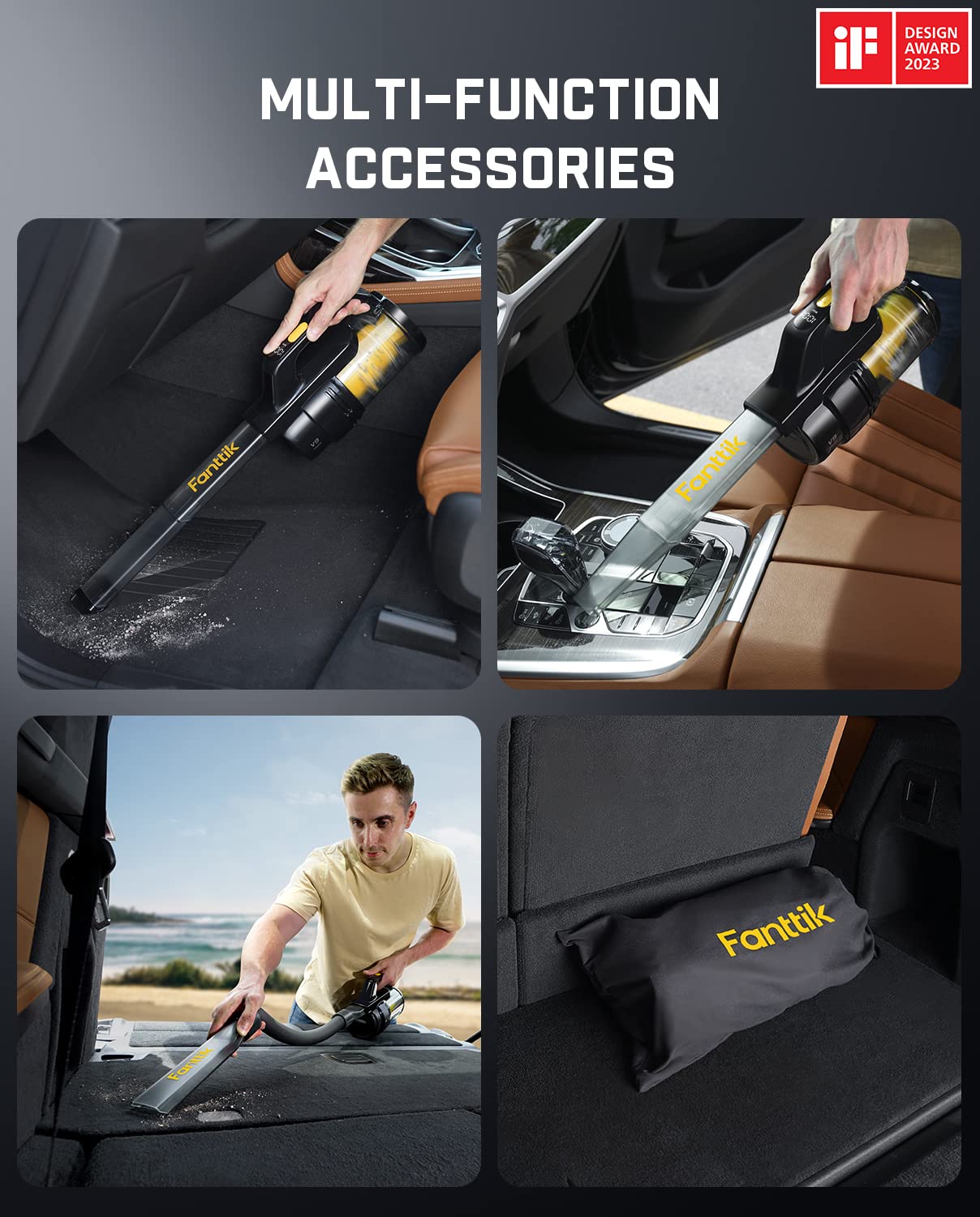 Fanttik RobustClean™ V9 Mate Cordless Car Vacuum, 13kPa/40AW, Handheld Vacuum with Various Attachments, 2-Hour Fast Charge, Lightweight Cordless Vacuum with LED-Display&Light, for Car Home Cleaning
