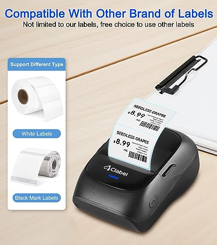 CLABEL Barcode Label Printer, 221B Bluetooth Thermal Label Maker Printer for Addresses, Business, Clothing, Labeling, Mailing, Compatible with Android & iOS System, with 1 Roll Label