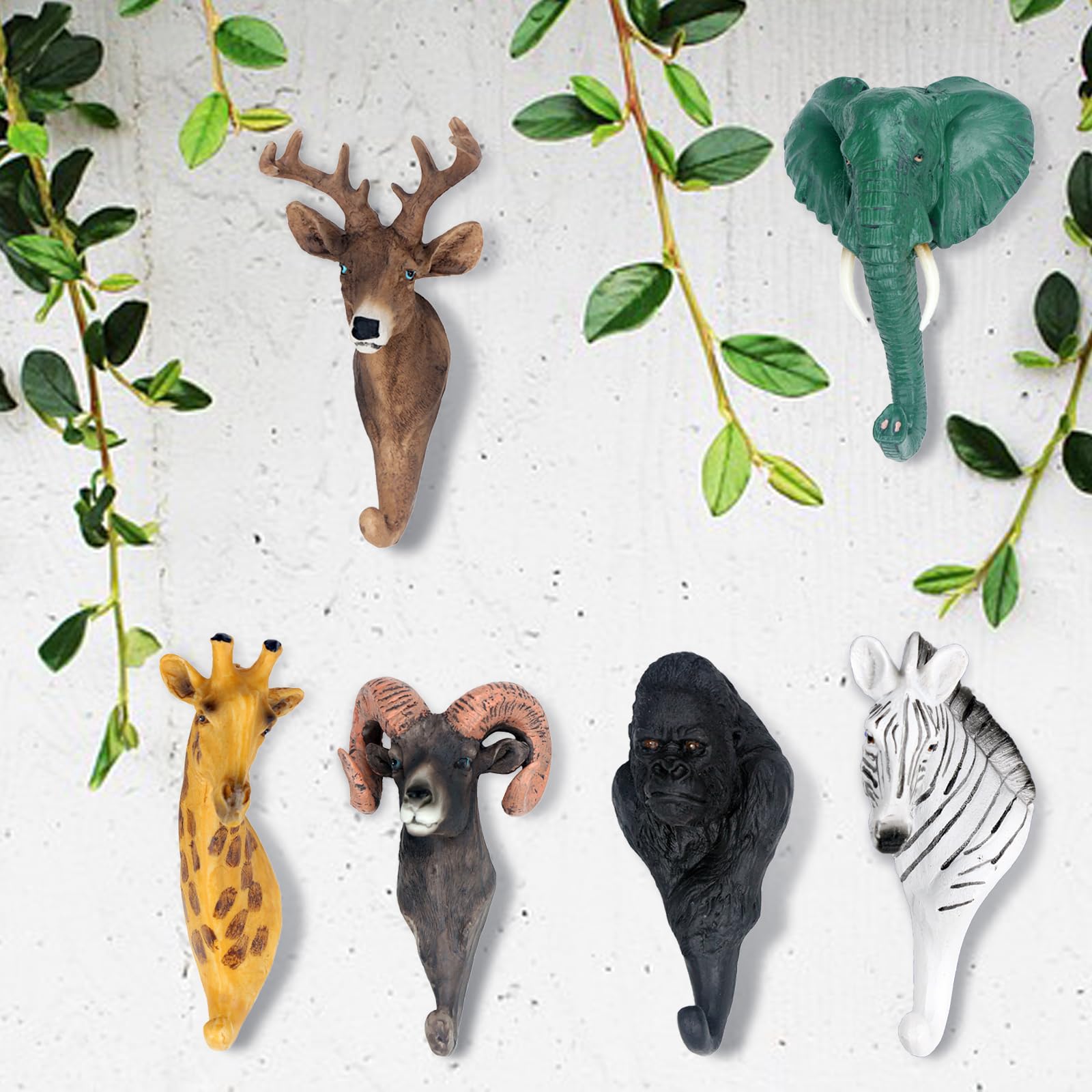BOAMAU Antiqued Reproduction Resin Elephant Coat Hooks/Single Wall Hook Animal Shaped Coat Hat Hook Creative Art Decorative Gift(Elephant)