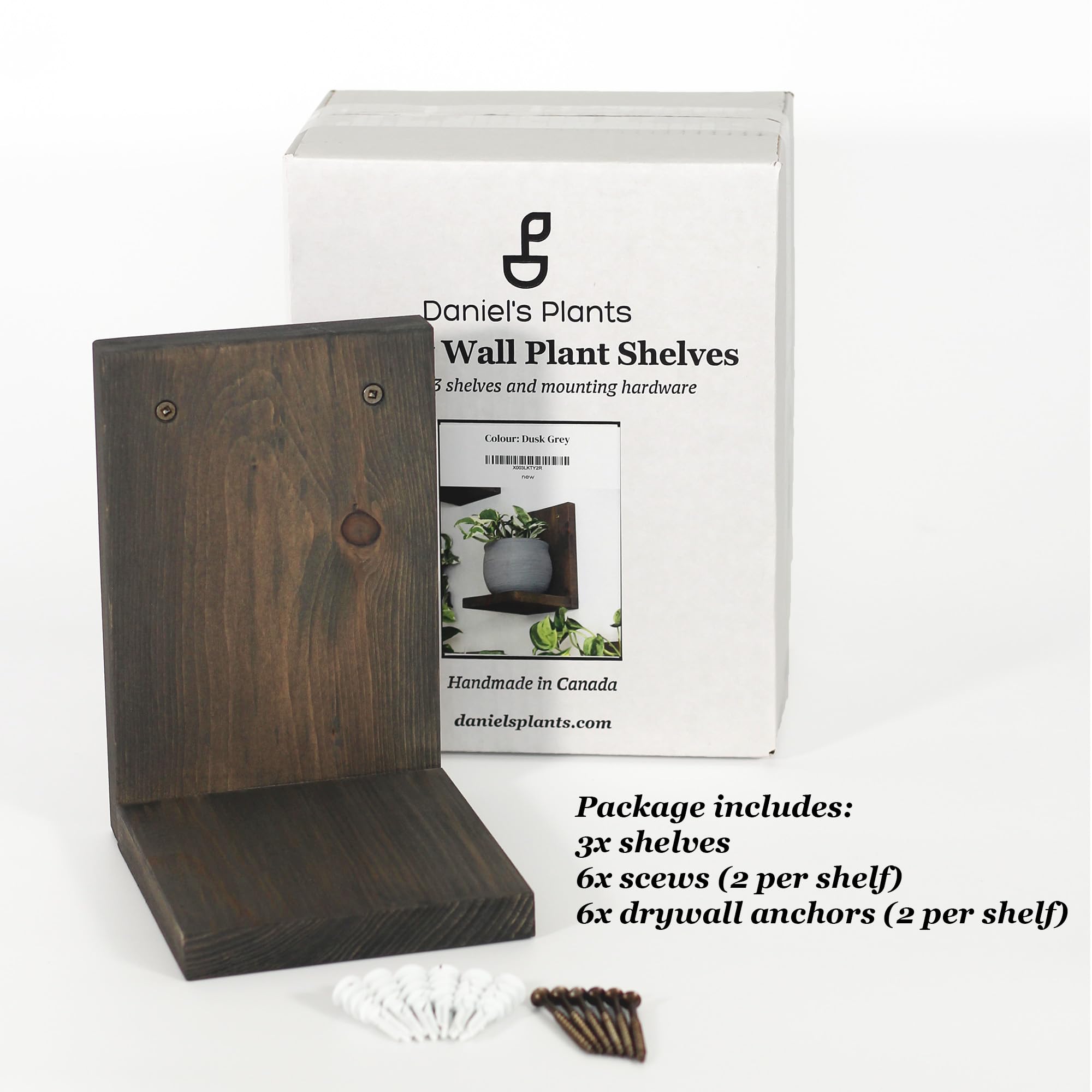 Daniel's Plants Indoor Plant Wall Gallery Shelf Kit | Midcentury Modern Wooden Shelves | Wall Mounted Plant Shelf | L Shaped Floating Shelves | Solid Wood Wall Planter Shelf | 3 Pack (Woodland Brown)