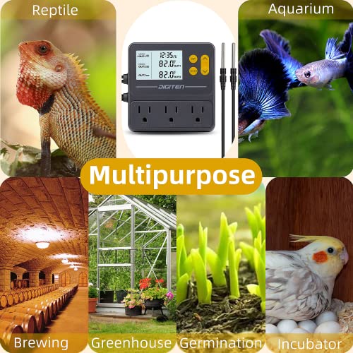 DIGITEN Temperature Controller with Timer Reptile Thermostat Timer Day Night Thermostat Outlet Greenhouse Thermostat Cooling Heating Mode Temperature Controlled Thermostat for Mushroom Fermentation