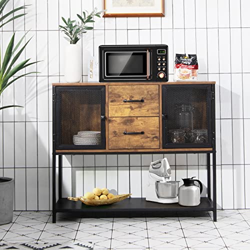 Giantex Buffet Cabinet with Storage, Industrial Sideboard, 2 Large Drawers 2 Cabinets Storage Shelf, Cupboard Pantry Utensil Organizer Credenza for Kitchen Entryway (Industrial)