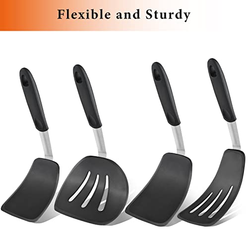 Elyum Silicone Spatula 4 Pack Spatula Set Heat Resistant Kitchen Utensils Set Flexible Silicone Turner Rubber Spatula for Nonstick Cookware for Flipping Eggs, Steak, Fish and More, Black