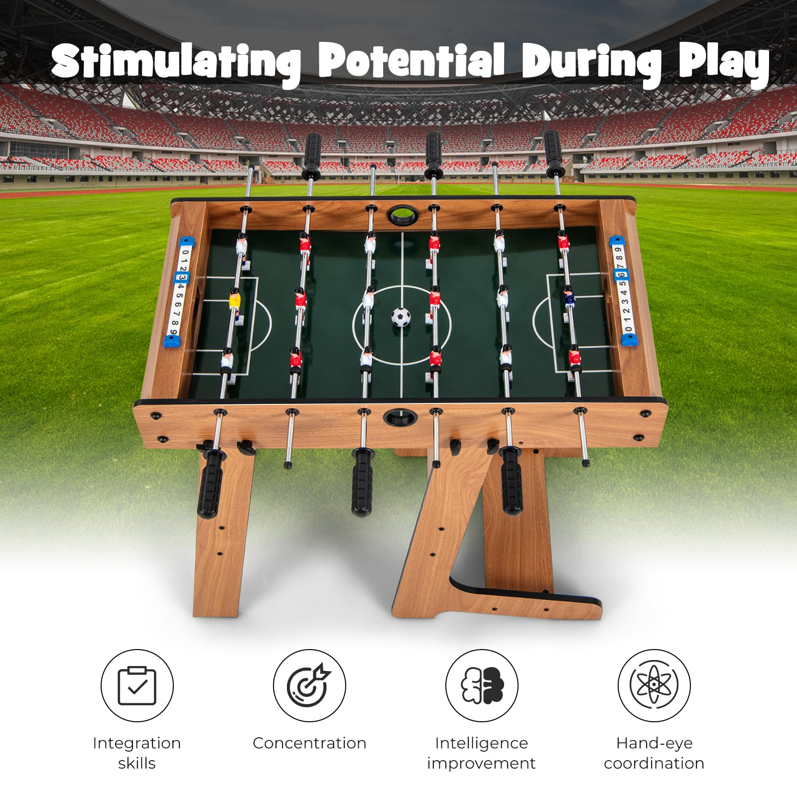 GYMAX Folding Foosball Table, 27” Freestanding Soccer Game Table with 2 Balls for Family, Home, Game Room, Foosball Table for Kids & Adult