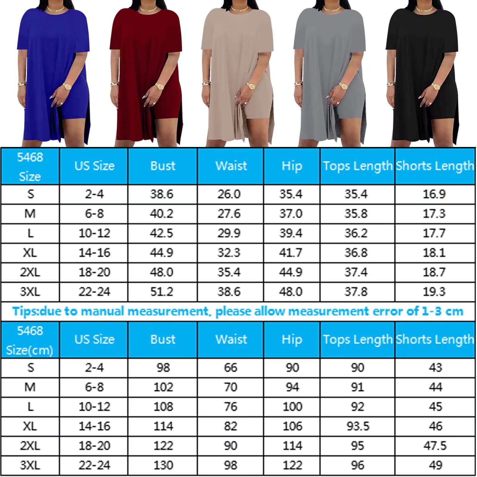 AXOSY Women Plus Size 2 Piece Outfits Short Sleeve Tunic Tops and Skinny Biker Shorts Sets Tracksuits Black,3X-Large