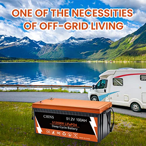 CHINS Bluetooth LiFePO4 Battery,48V 100Ah Smart Lithium Battery,Perfect for Golf Cart, Trolling Motor, Boat, RV, Solar, Home Energy Storage, Backup Power and Off-Grid etc, Peak Current 500A.