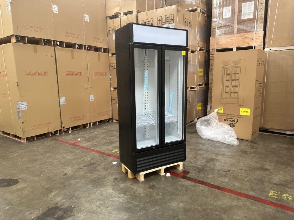 Commercial Refrigerator Glass 2-Door Slim Merchandiser Display Cooler Case Fridge NSF, Bottom-Mounted, 36 inches width, capacity 18 cuft 110V, Restaurant Kitchen Cafe LGS-650W