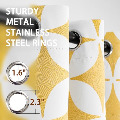 DriftAway Amelia Thermal Blackout Room Darkening Grommet Window Curtains Retro Geo Pattern Round Circle Star Print Set of 2 Panels Each 52 Inch by 84 Inch Yellow