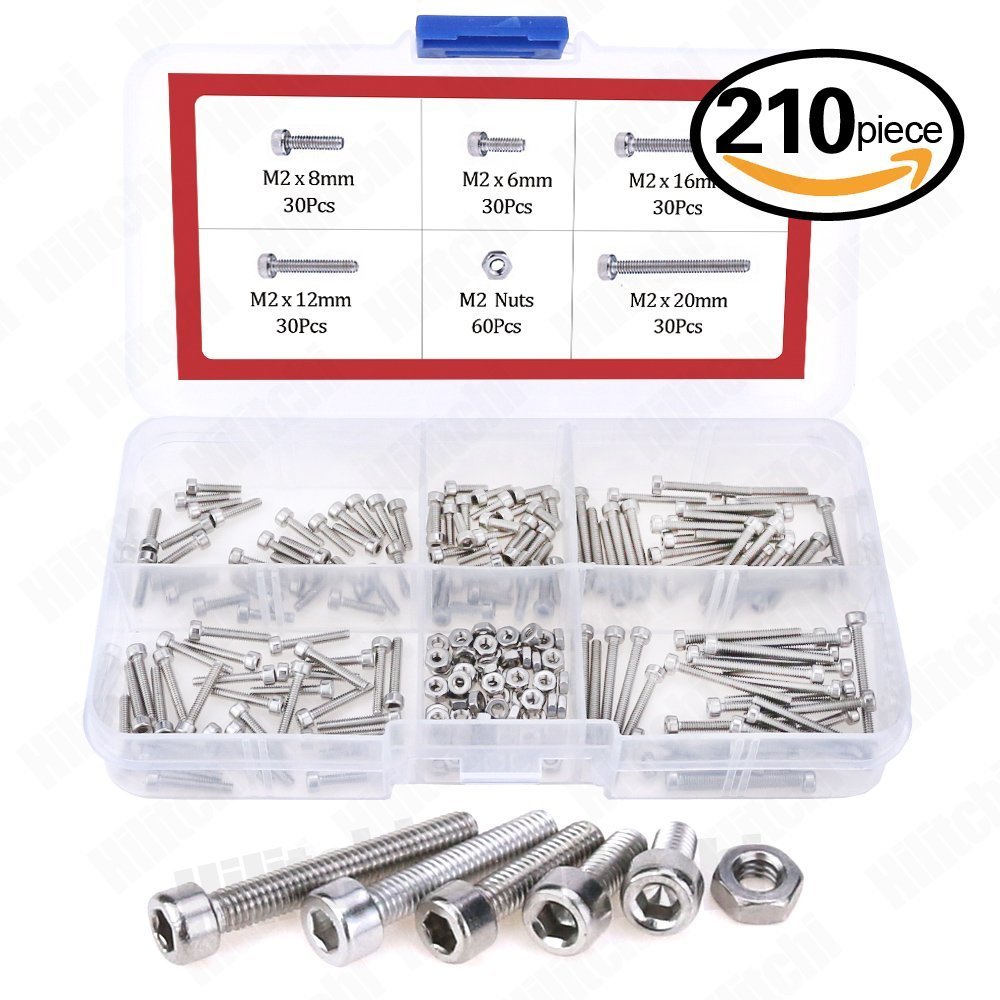 Hilitchi 420pcs M2 M3 Stainless Steel Hex Socket Head Cap Screws Nuts Assortment Kit with Box (304 Stainless Steel)