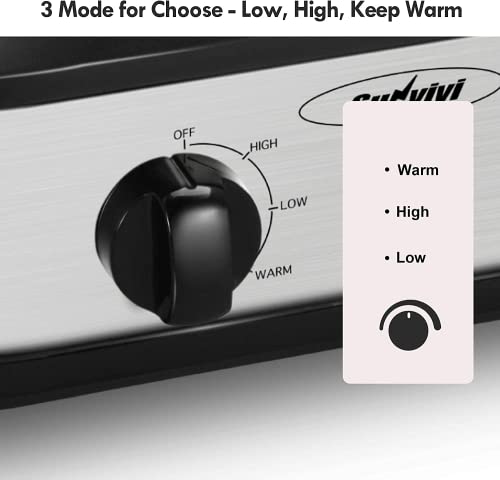 Dual Slow Cooker, Buffet Servers and Warmers with 2 X 1.25Qt, Tempered glass lids and Lid Rests, 3 Adjustable Temp, Stainless Steel