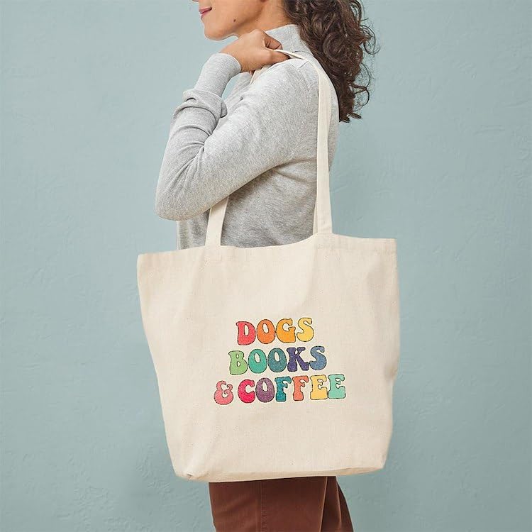 CafePress Dogs, Books And Coffee Tote Bag Canvas Tote Shopping Bag