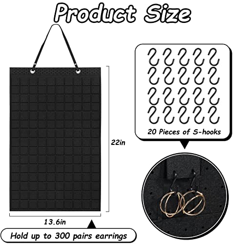 Caffox Hanging Earring Holder, Large Earring Organizer with 20Pcs Extra Hooks for Earrings, Necklaces, Bracelets, Jewelry and Sunglasses, Wall Earring Display for Home, Holds Up To 300 Pairs