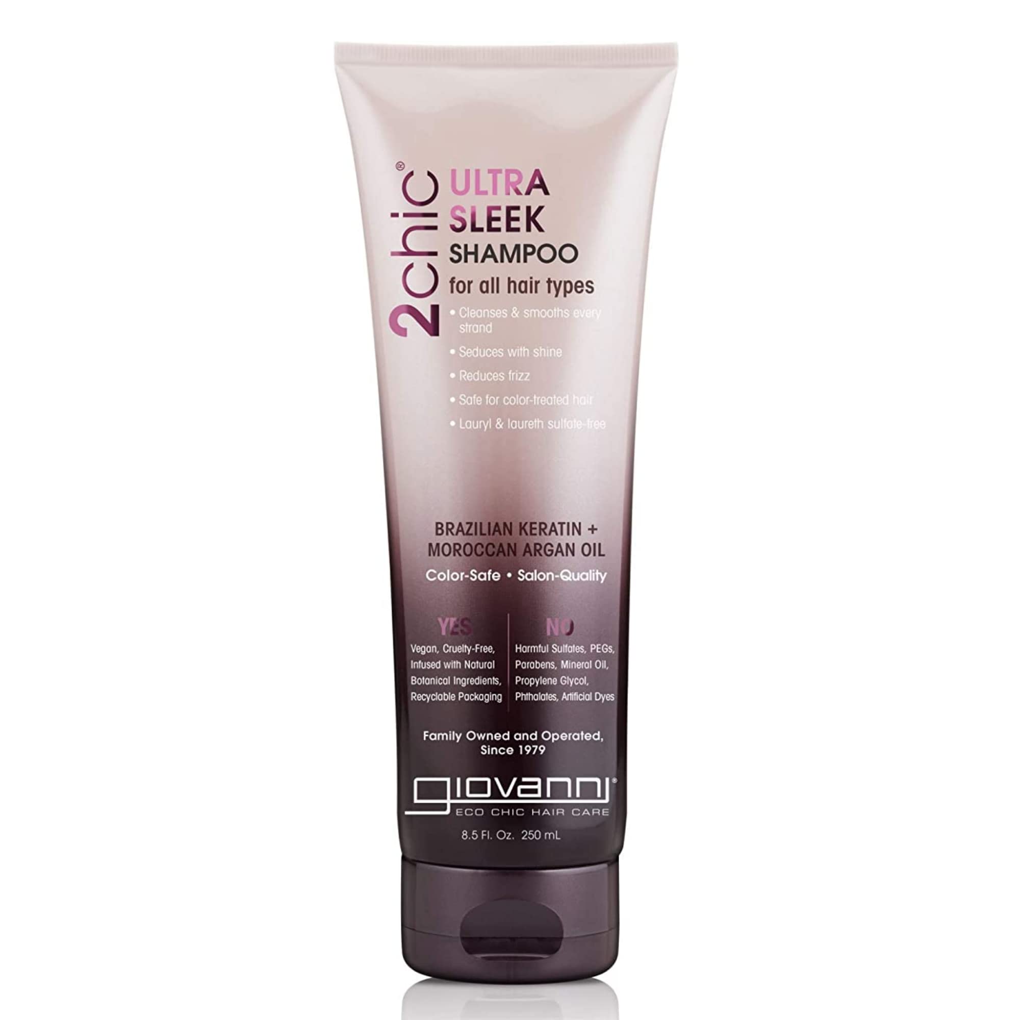 GIOVANNI 2chic Ultra-Sleek Shampoo, 8.5 oz. - Brazilian Phyto-Keratin & Moroccan Argan Oil, Anti-Frizz Formula, Coconut, Shea Butter, Pro-Vitamin B5, Color Safe, Paraben Free