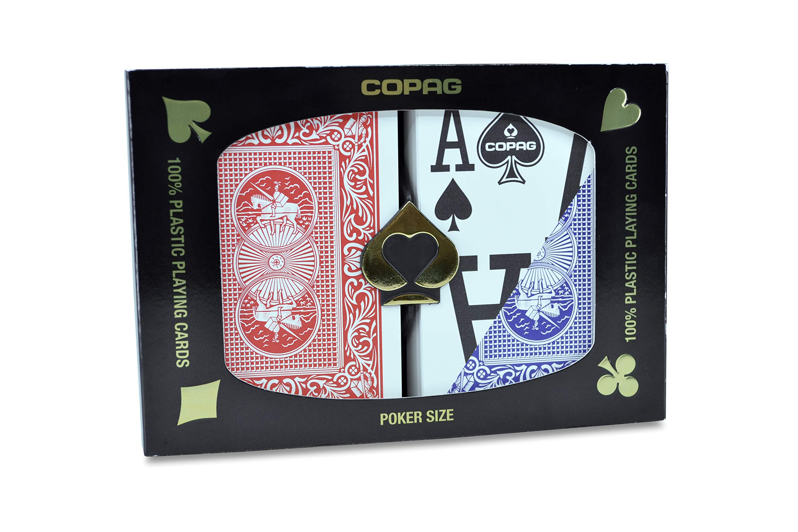 Copag Magnum Design 100% Plastic Playing Cards, Poker Size Magnum Index Red/Blue Double Deck Set