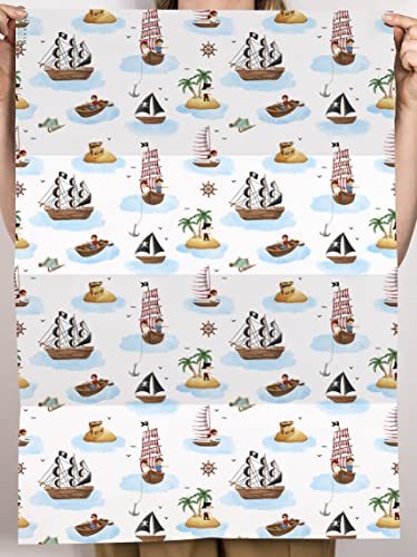 CENTRAL 23 Boy Wrapping Paper - 6 Sheets Gift Wrap - Pirates Ship Island Adventure Sea - Birthday Wrapping Paper For Kids - Comes With Fun Stickers