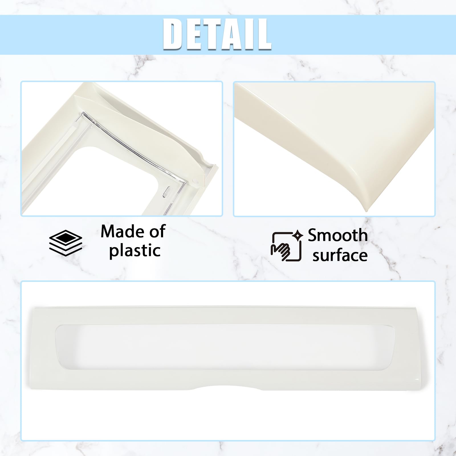 HECASA W10827015 AP5985816 PS11723190 Refrigerator Pantry Drawer Door Compatible with Whirlpool Refrigerator Plastic Clear White 67005903 Replacement only