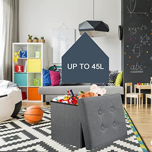 eMOUSE Storage Ottoman Folding Ottomans Footrest Stool for Living Room Bedroom Room Small Bench Foot Stool Rectangle Cube Grey L17W13H13IN