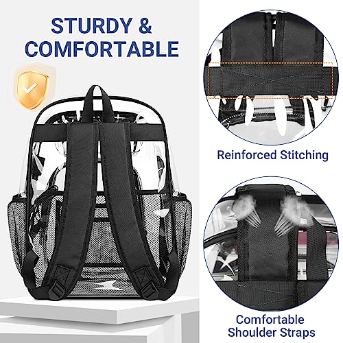 Clear Backpack, XXL Large Heavy Duty PVC Transparenet Backpacks with USB Charging Port,School Clear Bookbag Stadium Approved See Through Clear Backpacks for Women Men Kids Travel Work Security College