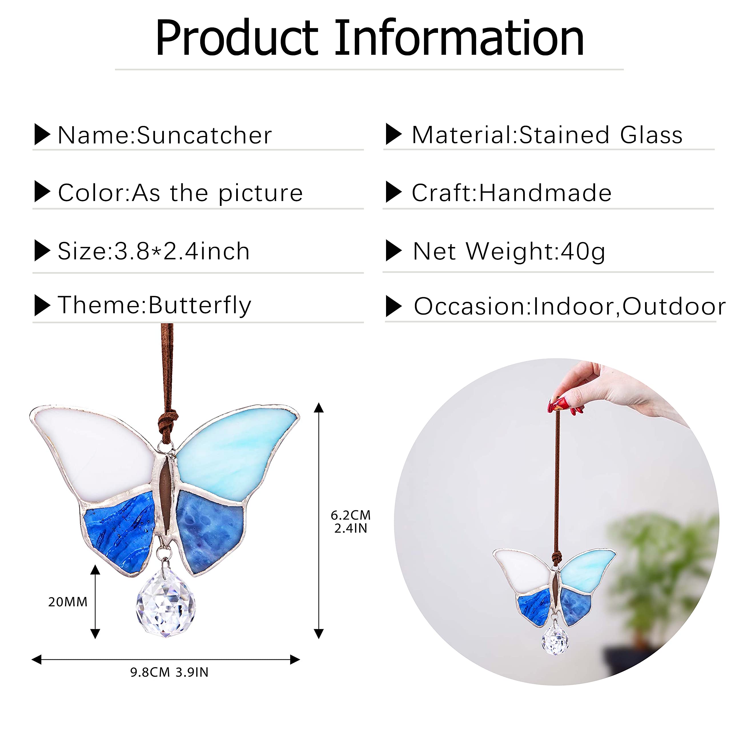 H&D HYALINE & DORA Tiffany Stained Glass Window Hangings Butterfly Shaped Art Style Sun Catcher Windows Panels for Home Garden Party Christmas Day Gift