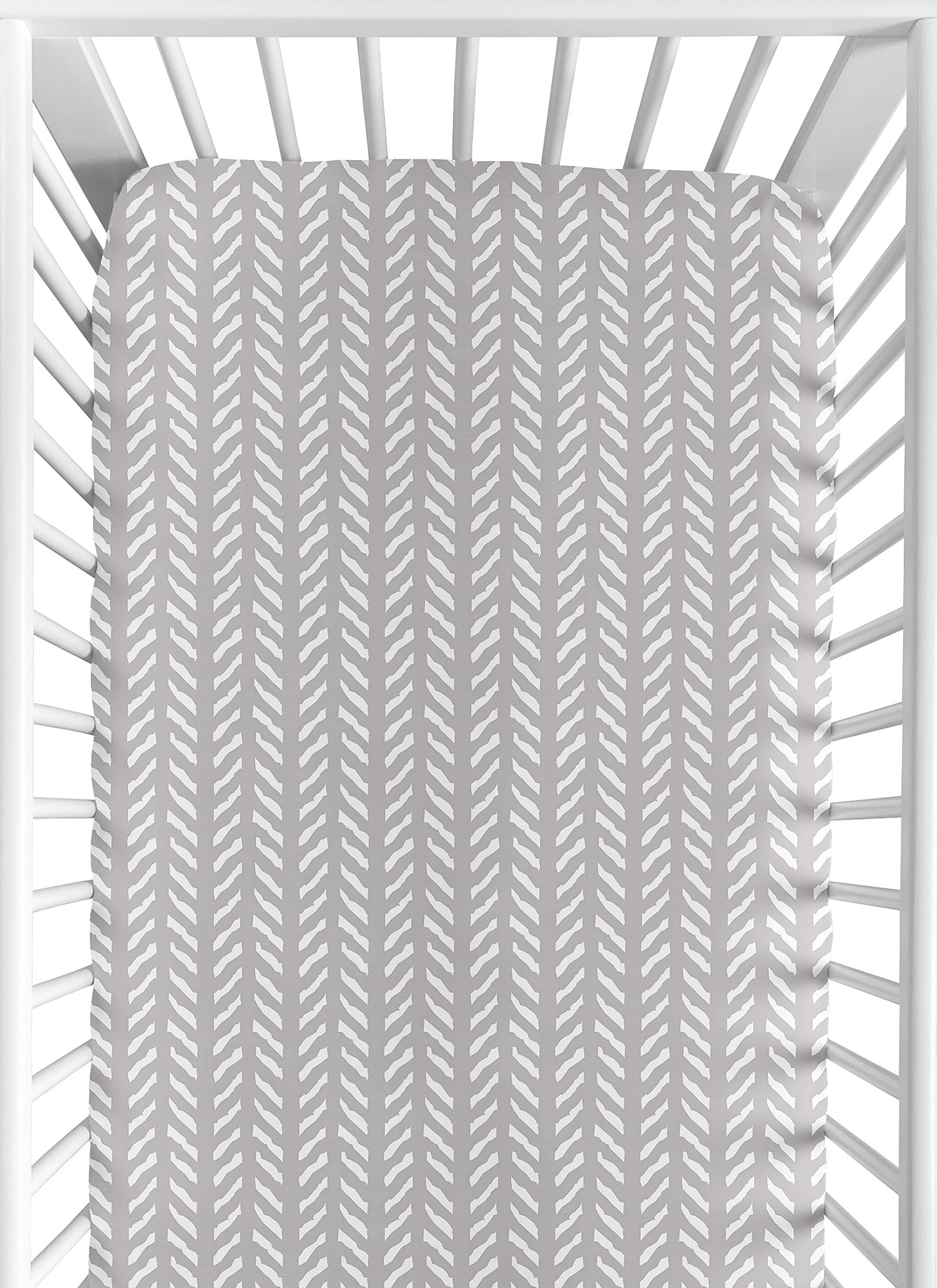 Sweet Jojo Designs Grey and White Boho Herringbone Arrow Unisex Boy or Girl Baby or Toddler Nursery Fitted Crib Sheet for Gray Woodland Forest Friends Collection