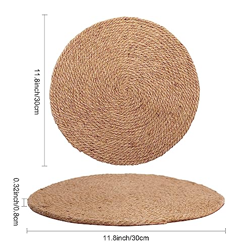 Defined Deco Round Jute Placemats Set of 8,12" Handmade Round Placemats,Woven Braided Placemats,Natural Farmhouse Place Mats,Jute Thick Hot Pads,Rustic Table Mats for Dining Table Decor,Home,Wedding.