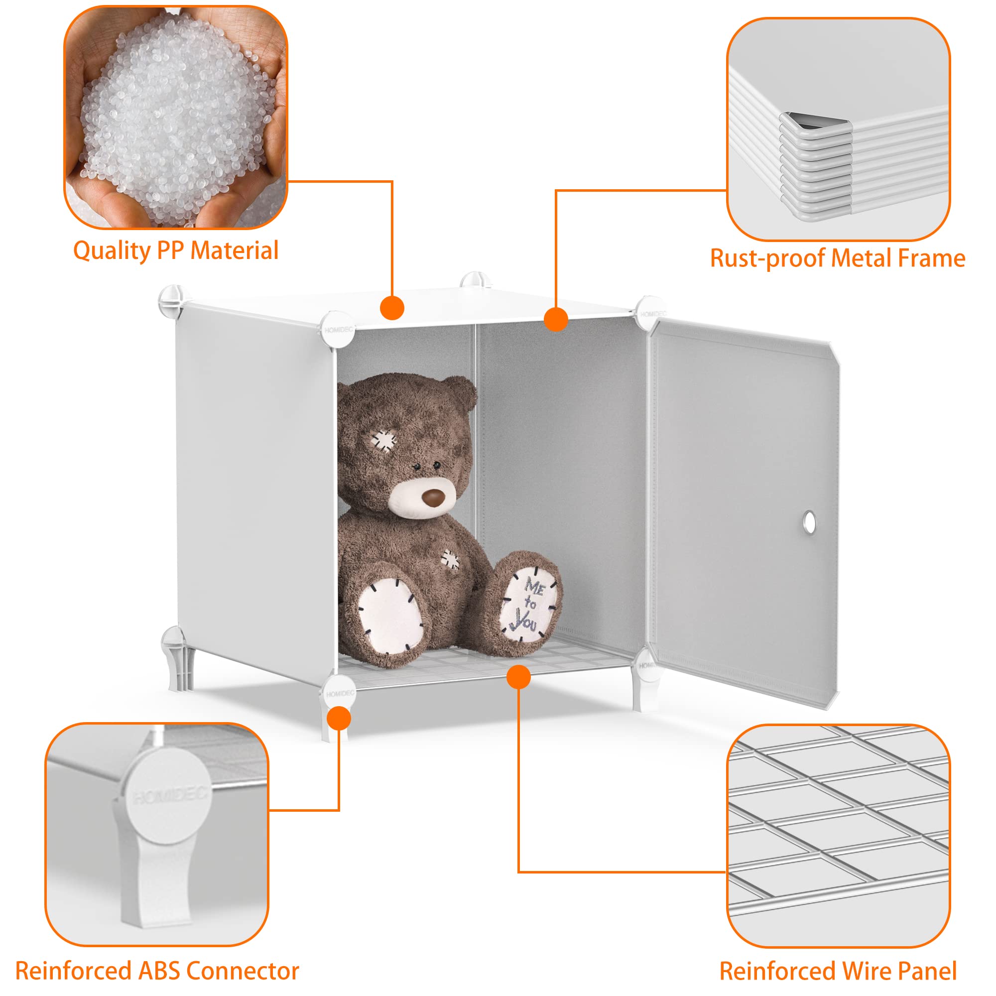 HOMIDEC Cube Storage Organizer, Heavy Duty Portable Closet Wardrobe with Door, 58in Large Closet Organizers and Storage with Hanging Rod for Clothes Yarns Toys Books Tools(20 cube white)