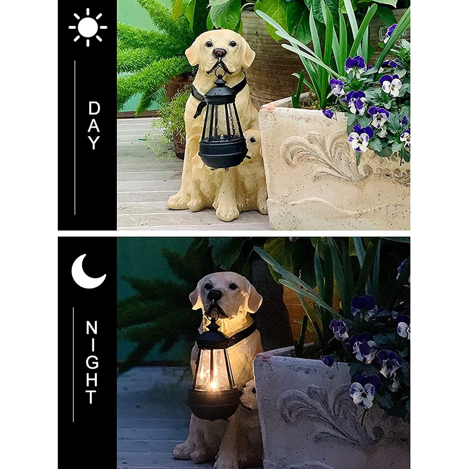 JeeKoudy Outdoor Statue with Solar Lights, Rottweiler Dog Garden Statues with Solar Lantern Home Garden Decoration Windproof Lamp Outdoor Lighting Decor