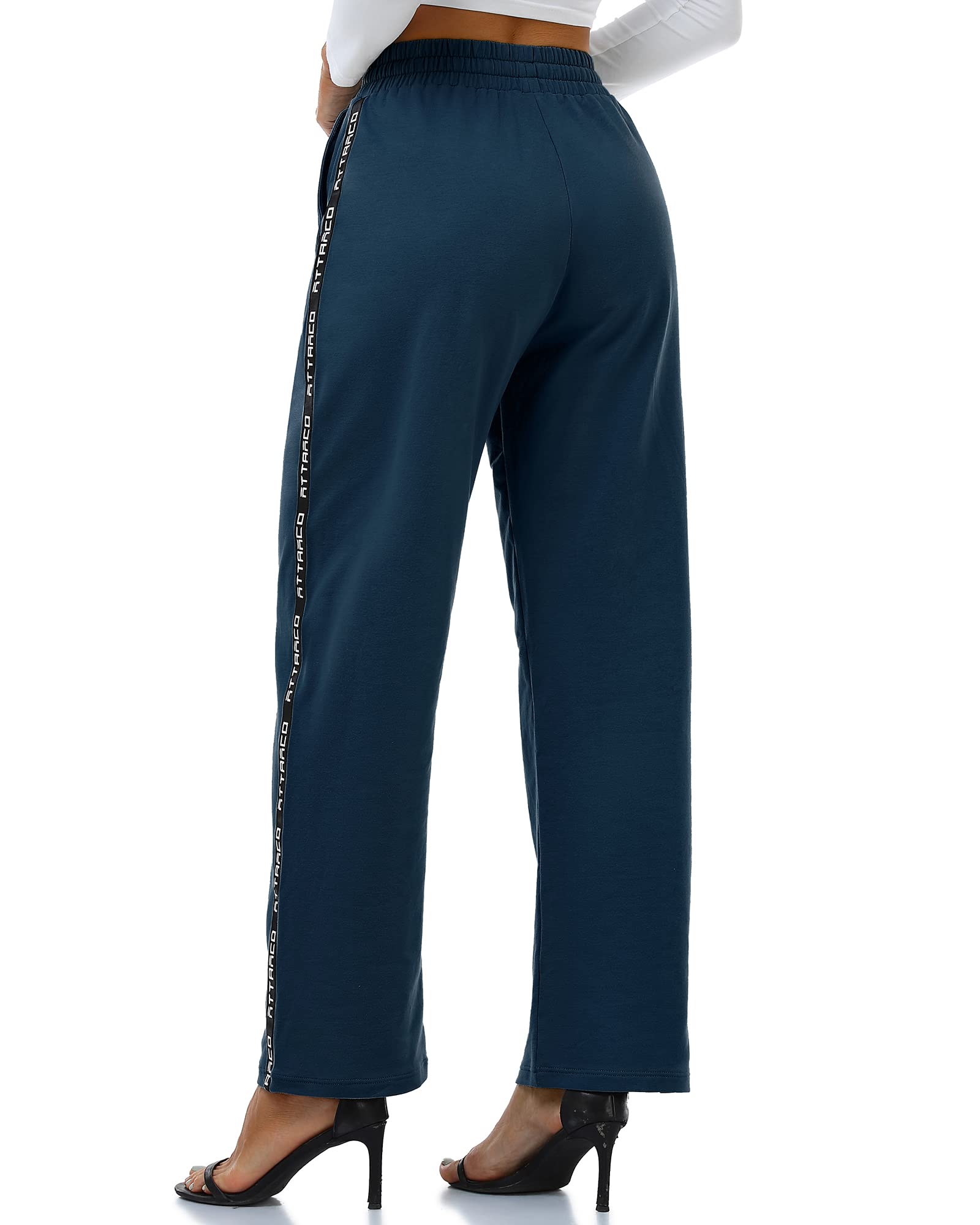 ATTRACO Women Wide Leg Sweatpants Baggy Lounge Pants Drawstring Casual Athletic Pants Blue