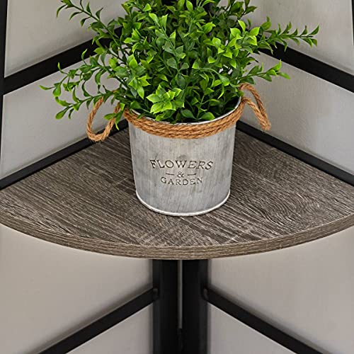 BON AUGURE Rustic Tall Corner Bookshelf, 5 Tier Wood and Black Metal Corner Ladder Shelf, Industrial Corner Bookcase and Gray Corner Shelf for Living Room, Bathroom, Kitchen (Dark Gray Oak)