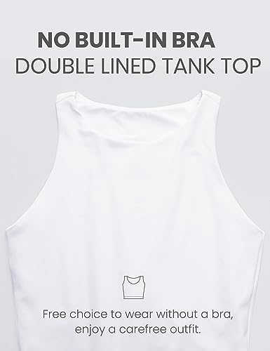 CRZ YOGA Womens Butterluxe Double Lined Cropped Tank Tops High Neck Racerback Tanks Sleeveless Casual Workout Crop Top White Medium